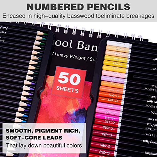 COOL BANK 72 Professional Colored Pencils, Artist Pencils Set with 2 x 50 Page Drawing Pad(A4), Premium Artist Soft Series Lead with Vibrant Colors for Sketching, Shading & Coloring in Tin Box