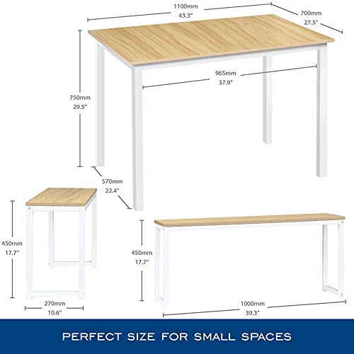 HOMOOI Dining Table Set for 4, 3 Pieces Kitchen Table with 2 Benches, Modern Wood Grains Table and Chairs Dinette Set for Home Kitchen, Dining Room, Restaurant, White