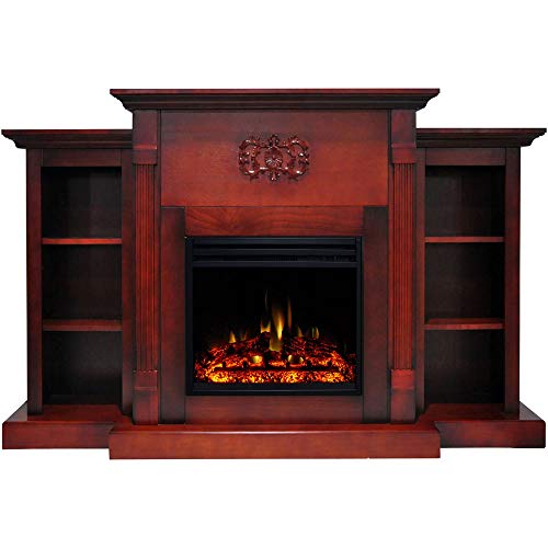 Cambridge Savona 72'' Electric Fireplace with Enhanced Charred Log Insert | Multi-Color Flame | for Rooms up to 210 Sq.Ft | Remote | Cherry Mantel | Dual Heat Settings | Timer