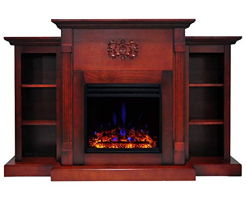 Cambridge Savona 72'' Electric Fireplace with Enhanced Charred Log Insert | Multi-Color Flame | for Rooms up to 210 Sq.Ft | Remote | Cherry Mantel | Dual Heat Settings | Timer