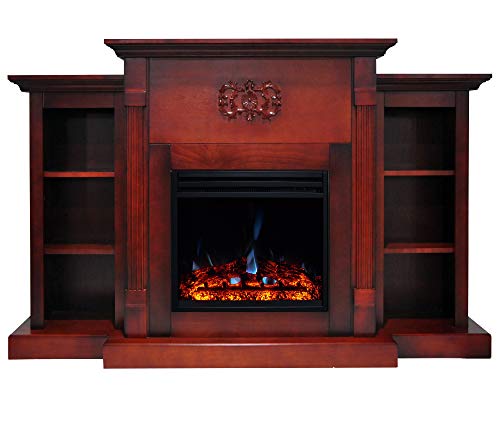 Cambridge Savona 72'' Electric Fireplace with Enhanced Charred Log Insert | Multi-Color Flame | for Rooms up to 210 Sq.Ft | Remote | Cherry Mantel | Dual Heat Settings | Timer