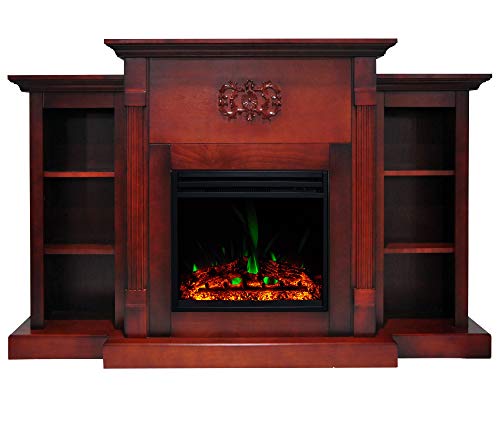 Cambridge Savona 72'' Electric Fireplace with Enhanced Charred Log Insert | Multi-Color Flame | for Rooms up to 210 Sq.Ft | Remote | Cherry Mantel | Dual Heat Settings | Timer