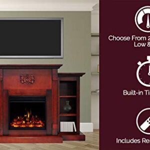 Cambridge Savona 72'' Electric Fireplace with Enhanced Charred Log Insert | Multi-Color Flame | for Rooms up to 210 Sq.Ft | Remote | Cherry Mantel | Dual Heat Settings | Timer