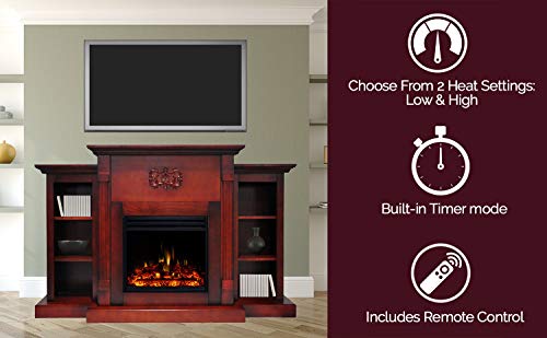 Cambridge Savona 72'' Electric Fireplace with Enhanced Charred Log Insert | Multi-Color Flame | for Rooms up to 210 Sq.Ft | Remote | Cherry Mantel | Dual Heat Settings | Timer