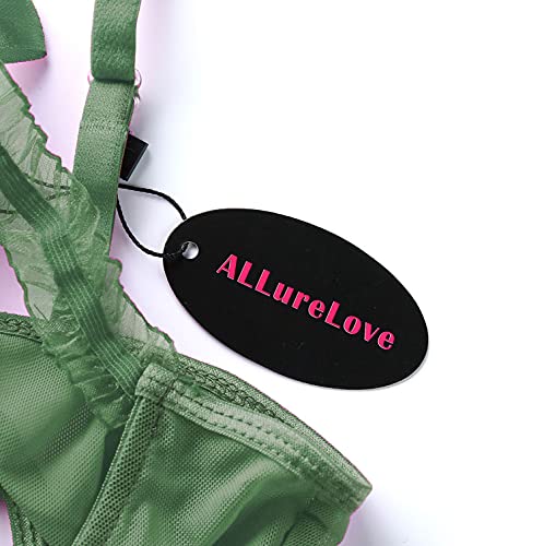 ALLureLove Lingerie for Women Sexy One-Piece Teddy Lingerie Bodysuit Lace Nightie (Small, Green)