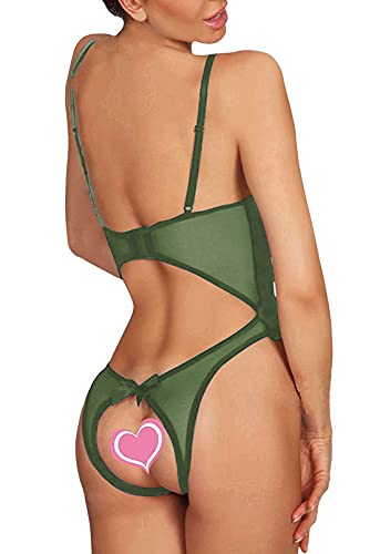 ALLureLove Lingerie for Women Sexy One-Piece Teddy Lingerie Bodysuit Lace Nightie (Small, Green)