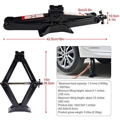 CPROSP Scissor Jack for car/SUV/MPV max 1.5 Tons(3,307 lbs) Capacity with Hand Crank Trolley Lifter with Ratchet, Just for Emergency Use, not for Weekly Projects