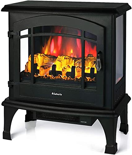 TURBRO Suburbs TS23 Electric Fireplace Heater, 23” FREESTANDING Fireplace Stove with Realistic Adjustable Flame Effect - CSA Certified - OVERHEATING Safety Protection - Remote Control - 1400W, Black