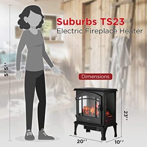 TURBRO Suburbs TS23 Electric Fireplace Heater, 23” FREESTANDING Fireplace Stove with Realistic Adjustable Flame Effect - CSA Certified - OVERHEATING Safety Protection - Remote Control - 1400W, Black