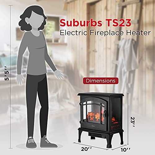 TURBRO Suburbs TS23 Electric Fireplace Heater, 23” FREESTANDING Fireplace Stove with Realistic Adjustable Flame Effect - CSA Certified - OVERHEATING Safety Protection - Remote Control - 1400W, Black