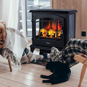 TURBRO Suburbs TS23 Electric Fireplace Heater, 23” FREESTANDING Fireplace Stove with Realistic Adjustable Flame Effect - CSA Certified - OVERHEATING Safety Protection - Remote Control - 1400W, Black