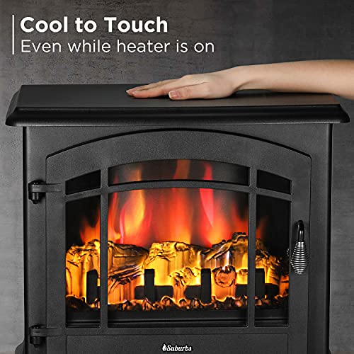 TURBRO Suburbs TS23 Electric Fireplace Heater, 23” FREESTANDING Fireplace Stove with Realistic Adjustable Flame Effect - CSA Certified - OVERHEATING Safety Protection - Remote Control - 1400W, Black