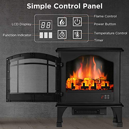 TURBRO Suburbs TS23 Electric Fireplace Heater, 23” FREESTANDING Fireplace Stove with Realistic Adjustable Flame Effect - CSA Certified - OVERHEATING Safety Protection - Remote Control - 1400W, Black