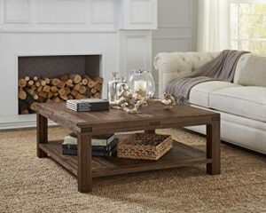 benzara bm187681 acacia wood coffee table with exposed mortise and tenon corner joints, brown