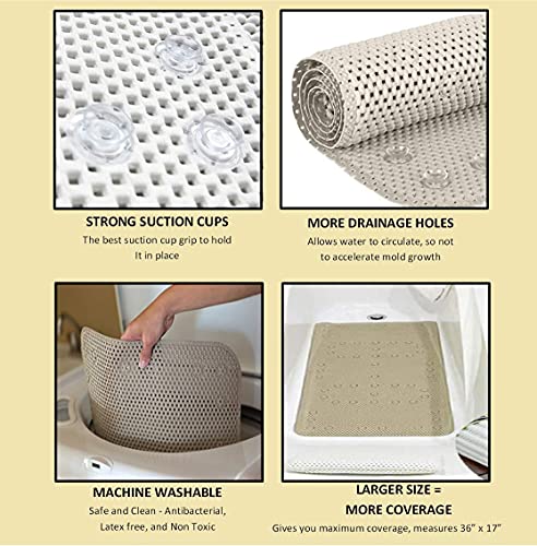 Deluxe Bathtub Mat Non Slip, Soft Foam Bath Mats for Bathroom Tub, Bathtub Mat with Drain Holes, Suction Cups- 36” X 17” - White