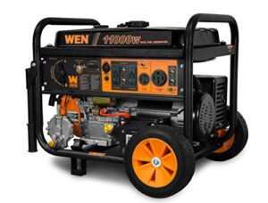 wen df1100t 11,000-watt 120v/240v dual fuel portable generator with wheel kit and electric start - carb compliant, black