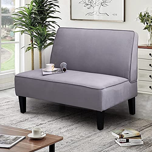 Changjie Furniture Small Loveseat Sofa Couch Upholstered Small Love seat Mini Sofa Couch for Bedroom Living Room (Light Gray)