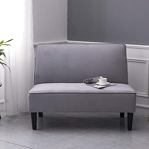 Changjie Furniture Small Loveseat Sofa Couch Upholstered Small Love seat Mini Sofa Couch for Bedroom Living Room (Light Gray)