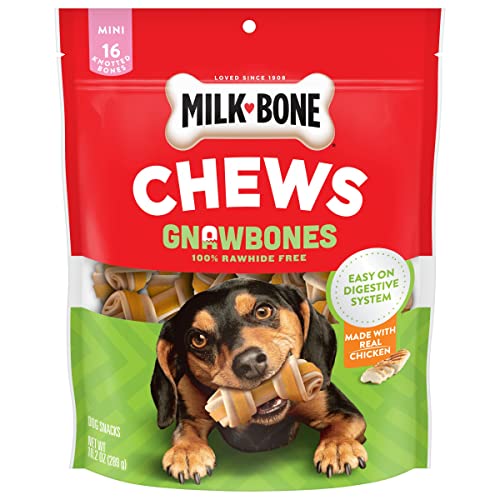 Milk-Bone Gnaw Bones Rawhide Free Dog Chew Treats, Chicken, 16 Mini Knotted Bones