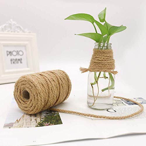 Tenn Well 5mm Jute Twine, 100 Feet Braided Natural Jute Rope, Thick Twine Rope for Crafts, Gift Wrapping, Gardening, Cat Tower Repairing, Macrame Jute Cord