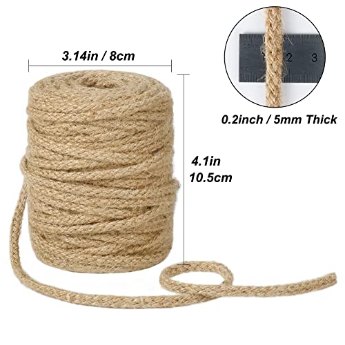 Tenn Well 5mm Jute Twine, 100 Feet Braided Natural Jute Rope, Thick Twine Rope for Crafts, Gift Wrapping, Gardening, Cat Tower Repairing, Macrame Jute Cord