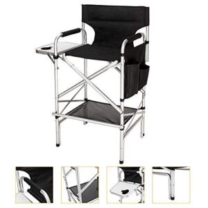 mefeir tall director makeup artist chair bar height, aluminum frame supports 300 lbs, folding portable with side table storage bag black (19.2" d x 23.6" w x 45.6" h)