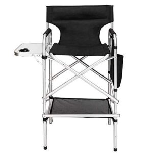 mefeir Tall Director Makeup Artist Chair Bar Height, Aluminum Frame Supports 300 lbs, Folding Portable with Side Table Storage Bag Black (19.2" D x 23.6" W x 45.6" H)