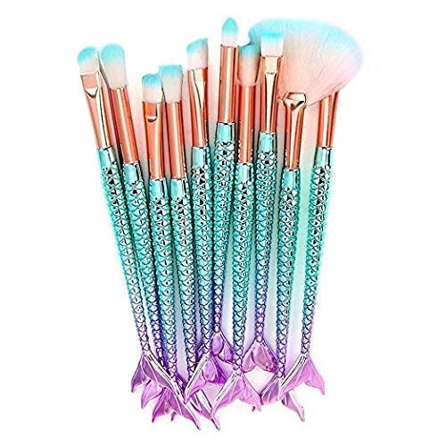 Funfunman Makeup Brushes 11PCS Make Up Foundation Eyebrow Eyeliner Blush Cosmetic Concealer Brushes(Mermaid Colorful)