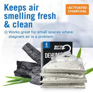 4 Packs Moisture Absorbers Boat Dehumidifier Moisture Absorber Hanging Bags and Charcoal to Get Rid of Smell & Remove Damp Musty Humidity Smell | Unscented Dry Basement Closet Home Car RV or Boating