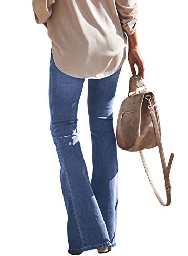 Sidefeel Women Stylish Flare Jeans Bell Bottom Mid Rise Fitted Denim Size 6 Blue