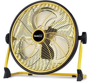 geek aire rechargeable outdoor high velocity camping floor fan, 16” portable battery operated fan with metal blade for garage barn gym camp, cordless industrial fan, camping gear accessories