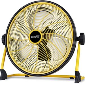 Geek Aire Rechargeable Outdoor High Velocity Camping Floor Fan, 16” Portable Battery Operated Fan with Metal Blade for Garage Barn Gym Camp, Cordless Industrial Fan, Camping Gear Accessories