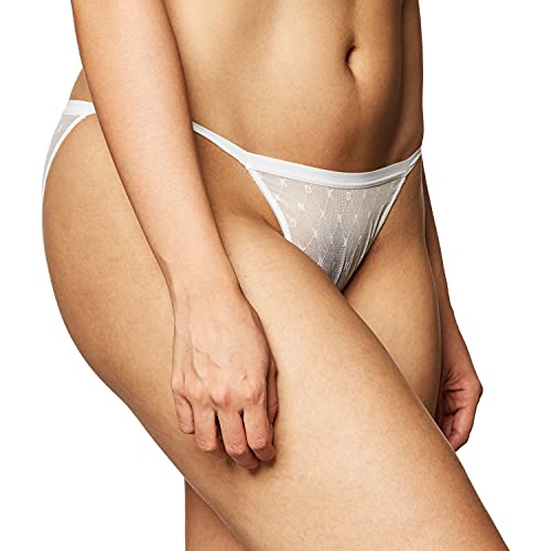 DKNY Women's Monogram Mesh String Bikini Panty, Poplin White, Medium