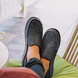 OLUKAI Moloa Hulu Men's Wool-Blend Slippers, Soft & Heathered Knit Slip On Shoes, Suede Leather Foxing, Drop-In Heel Design, Dk Shadow/Dk Shadow, 11