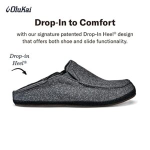 OLUKAI Moloa Hulu Men's Wool-Blend Slippers, Soft & Heathered Knit Slip On Shoes, Suede Leather Foxing, Drop-In Heel Design, Dk Shadow/Dk Shadow, 11