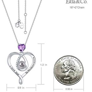 ELDA & CO. Sterling Silver Amethyst I Love You Necklace 100 Languages to the Moon and Back Jewelry Sterling Silver February Birthstone Necklace