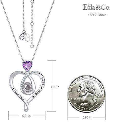 ELDA & CO. Sterling Silver Amethyst I Love You Necklace 100 Languages to the Moon and Back Jewelry Sterling Silver February Birthstone Necklace