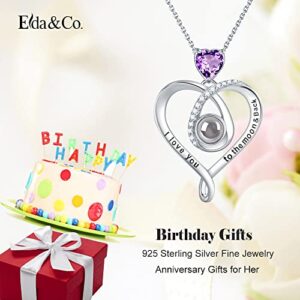 ELDA & CO. Sterling Silver Amethyst I Love You Necklace 100 Languages to the Moon and Back Jewelry Sterling Silver February Birthstone Necklace