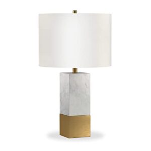 Henn&Hart 21.5" Tall Table Lamp with Fabric Shade in Marble and Brass/White, Lamp, Desk Lamp for Home or Office