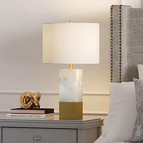 Henn&Hart 21.5" Tall Table Lamp with Fabric Shade in Marble and Brass/White, Lamp, Desk Lamp for Home or Office