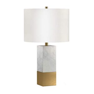 Henn&Hart 21.5" Tall Table Lamp with Fabric Shade in Marble and Brass/White, Lamp, Desk Lamp for Home or Office