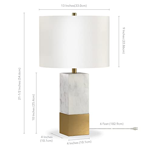 Henn&Hart 21.5" Tall Table Lamp with Fabric Shade in Marble and Brass/White, Lamp, Desk Lamp for Home or Office