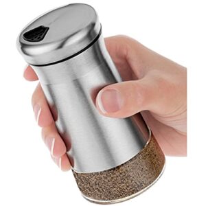 pepper shaker or salt shaker with adjustable pour holes - elegant stainless steel spice dispenser - perfect for himalayan, table salt, white and black pepper (pepper shaker)