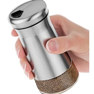 Pepper Shaker or Salt Shaker with Adjustable Pour Holes - Elegant Stainless Steel Spice Dispenser - Perfect for Himalayan, Table Salt, White and Black Pepper (Pepper Shaker)