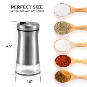 Pepper Shaker or Salt Shaker with Adjustable Pour Holes - Elegant Stainless Steel Spice Dispenser - Perfect for Himalayan, Table Salt, White and Black Pepper (Pepper Shaker)