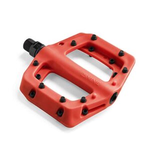 25nine ronin platform bmx bike pedals - flat platform with metal grip pins - sealed bearings - cr-mo spindle - red