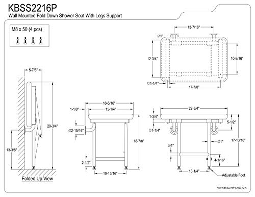 Kingston Brass KBSS2216P Adascape Shower Seat, Brushed Stainless Steel