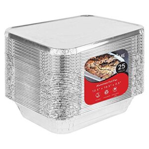 foil pans with lids - 9x13 aluminum pans with covers - 25 foil pans and 25 foil lids - disposable food containers great for baking, cooking, heating, storing, prepping food