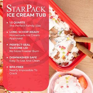 StarPack Long Scoop Reusable Ice Cream Container with Lid - Ice Cream Container for Home Made Ice Cream Storage, Soup & Food Storage - Durable Ice Cream Freezer Container with Style!