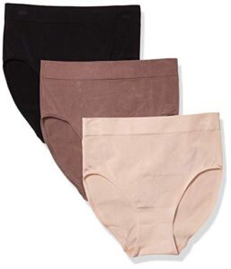 wacoal women's b smooth brief panty 3 pack, rose dust, deep taupe, black, x-large